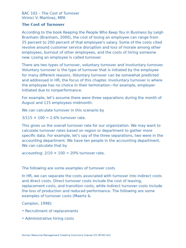 Module 3 BAC 102 The Cost of Turnover | PDF | Turnover (Employment ...