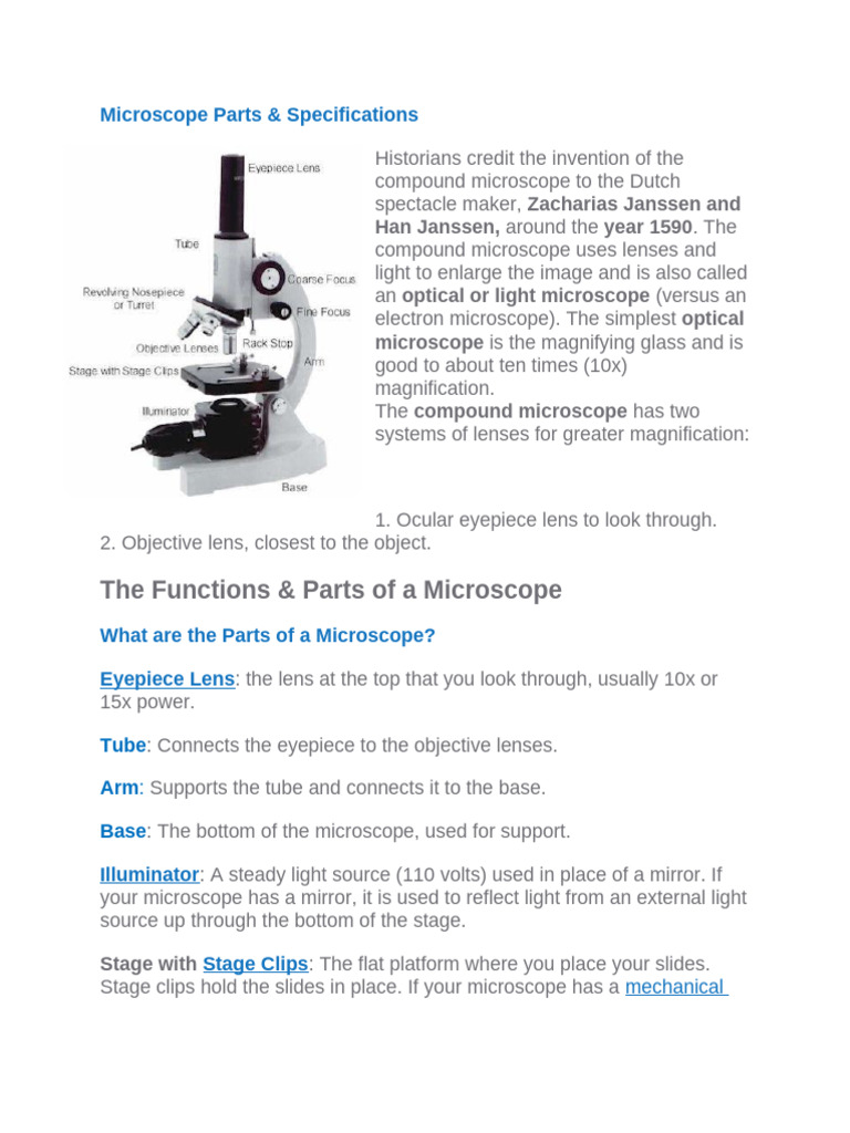 Microscope Parts and Its Functions | PDF | Microscope | Laboratory ...