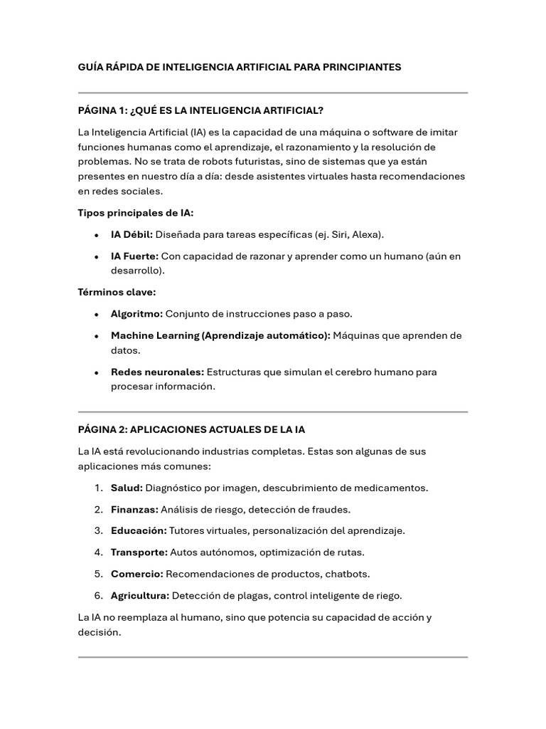 Guía Rápida de Inteligencia Artificial para Principiantes | PDF ...