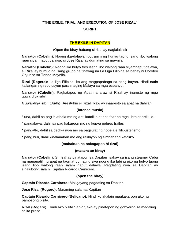 The Exile and Death of Rizal Script | PDF