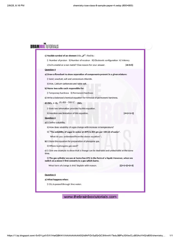 chemistry-icse-class-8-sample-paper-4 | PDF