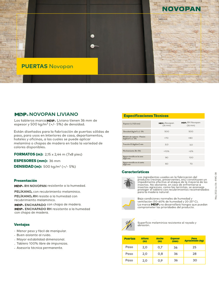 Puertas Novopan: Especificaciones y Ventajas | PDF