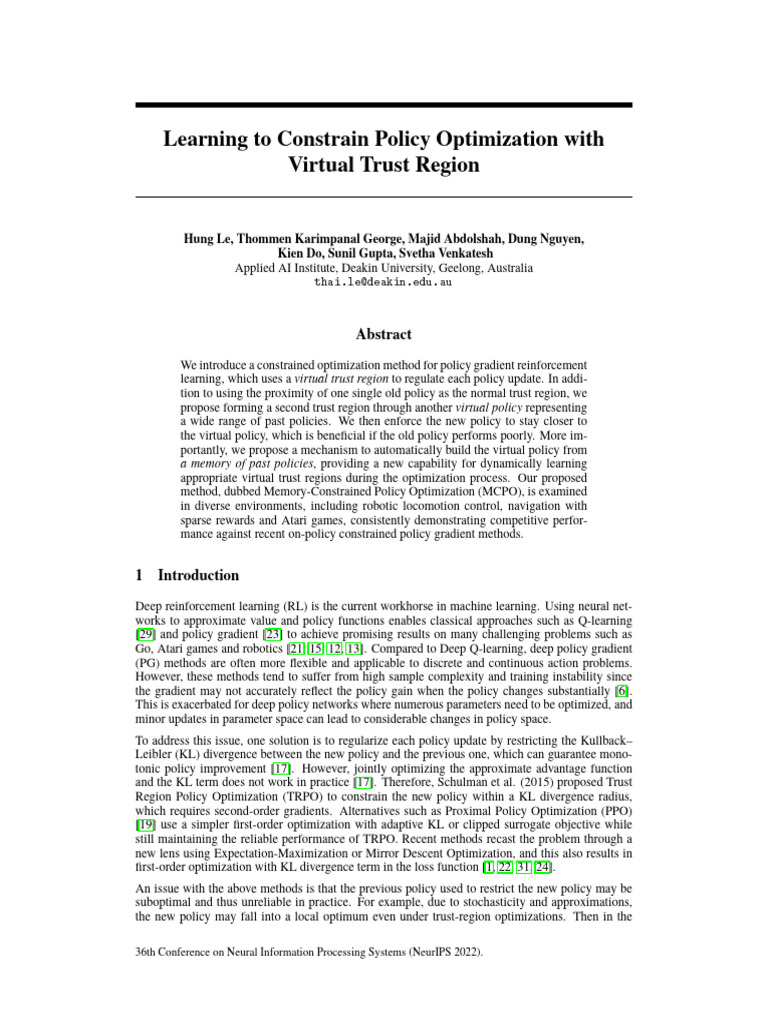 NeurIPS 2022 Learning To Constrain Policy Optimization With Virtual Trust Region Paper ...