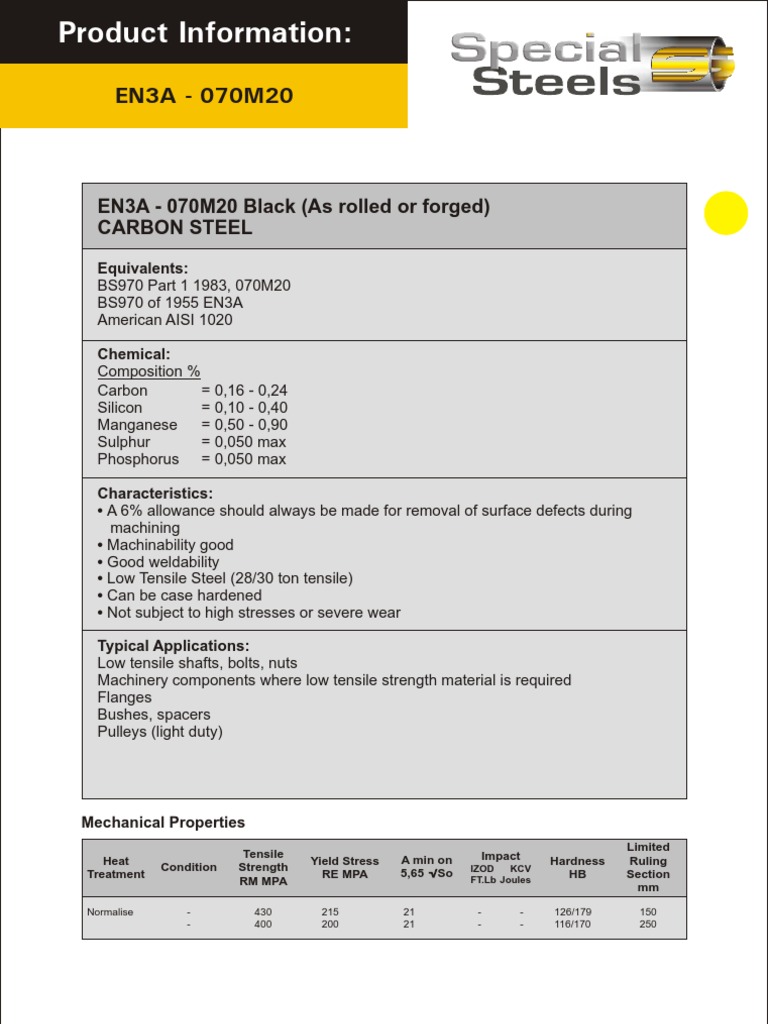 En3a 070M20 | PDF | Ultimate Tensile Strength | Materials