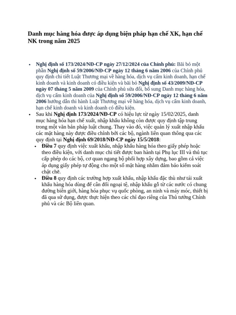 Danh mục hàng hóa được áp dụng biện pháp hạn chế XK | PDF