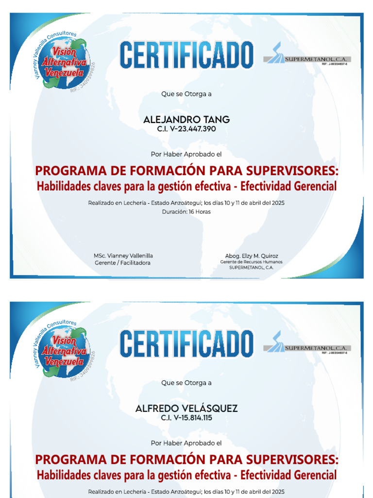 Certificados Visión Alternativa PROGRAMA DE FORMACIÓN PARA SUPERVISORES ...