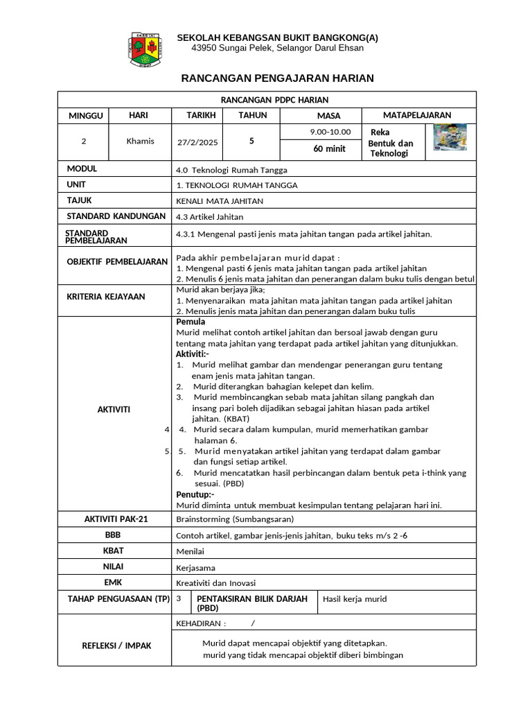 RPH RBT T5 Minggu 1 | PDF