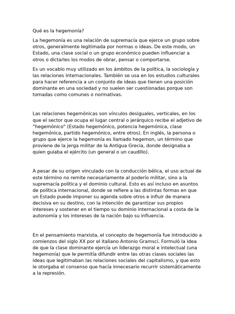 Definición de hegemonía y su impacto | PDF