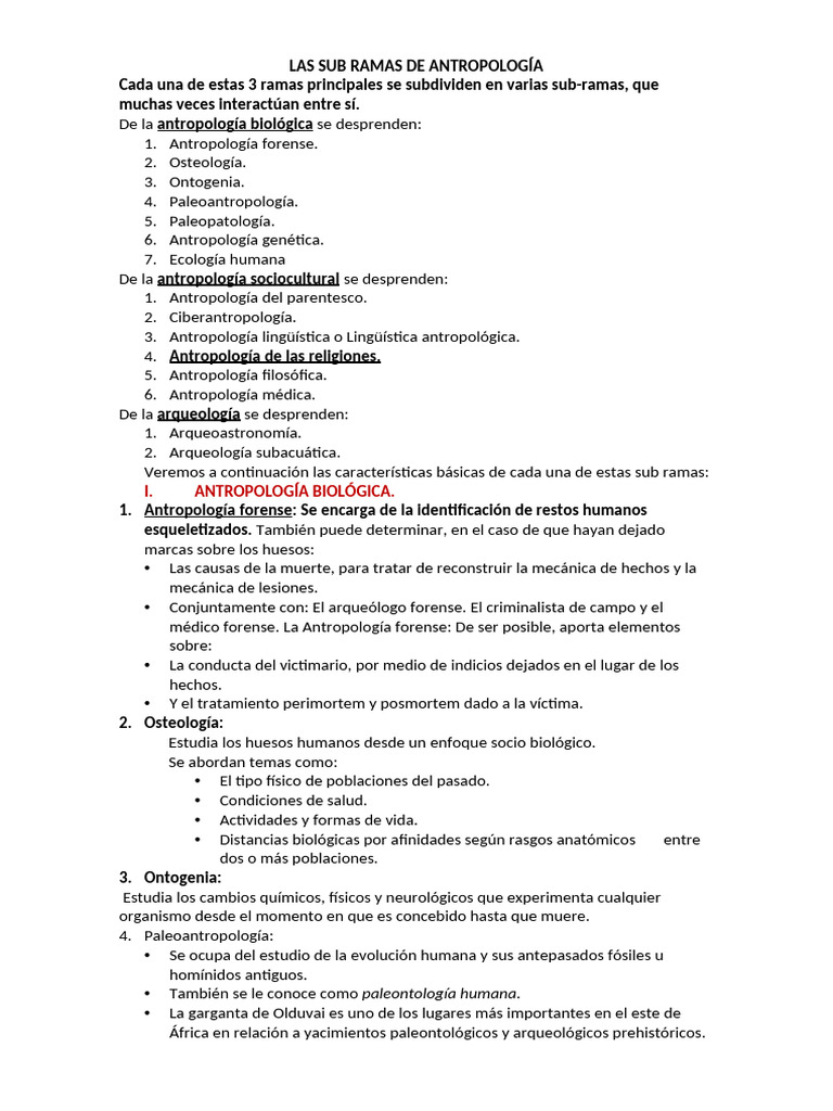 Subramas de la Antropología Explicadas | PDF | Antropología | Evolución