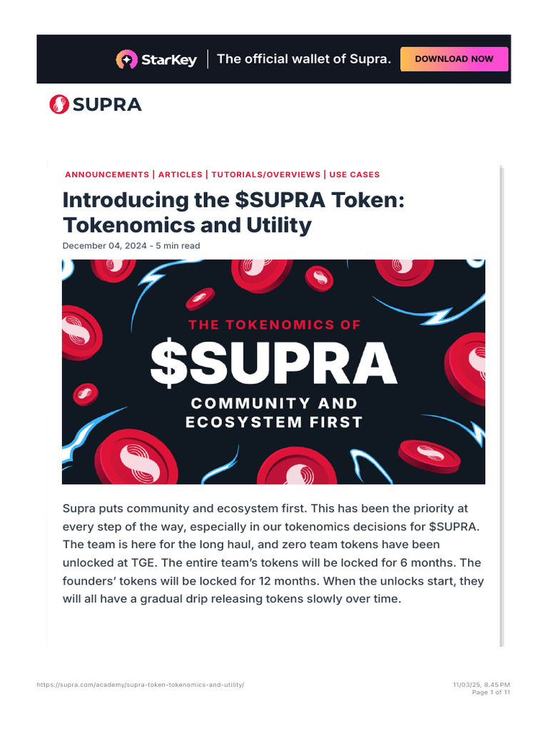Introducing the $SUPRA Token- Tokenomics and Utility | PDF | Cryptocurrency