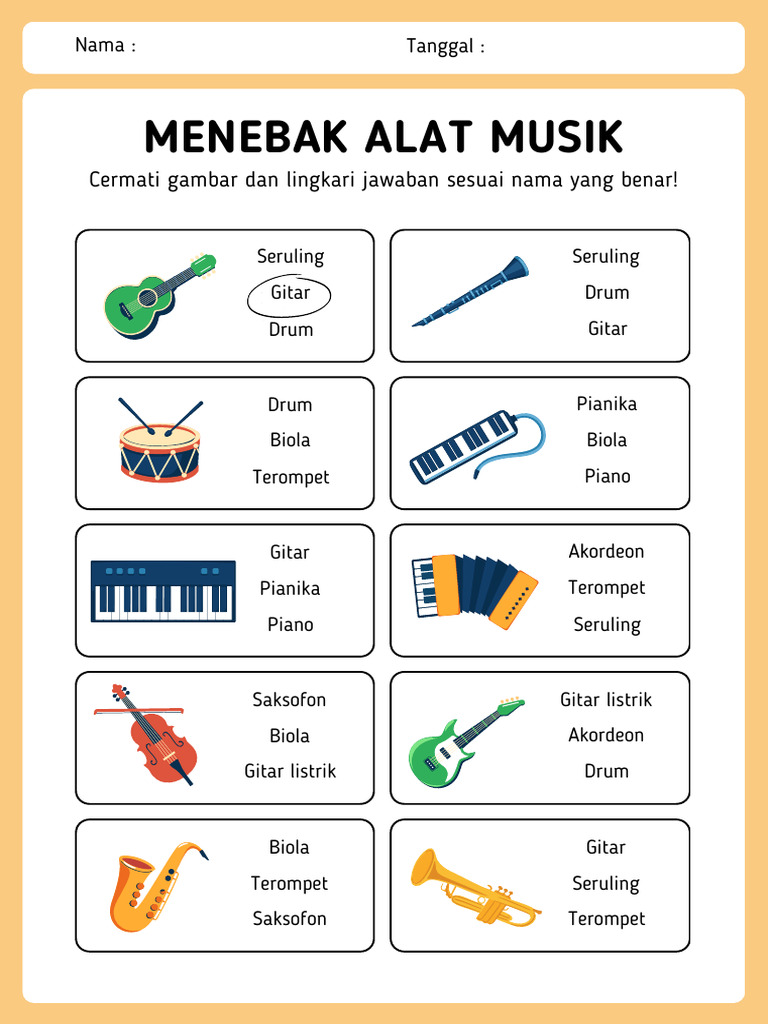 Worksheet Mengenal Alat Musik | PDF
