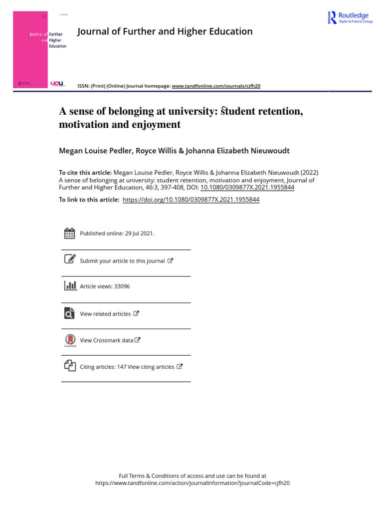 A Sense of Belonging at University Student Retention Motivation and ...