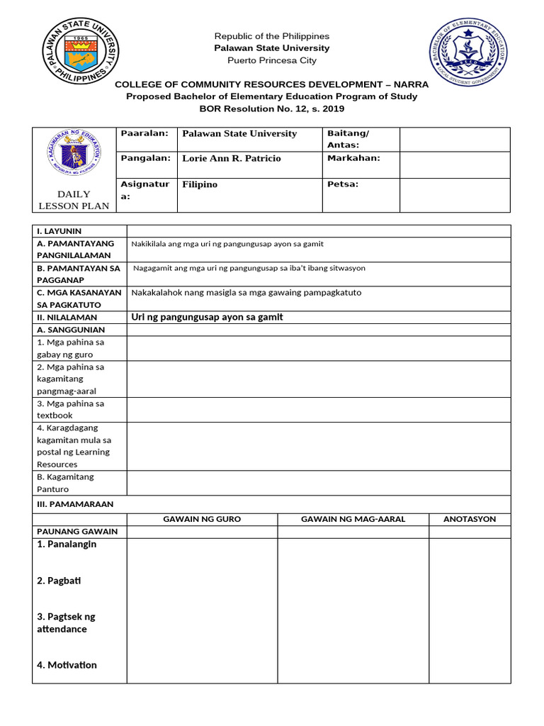 DLP Template - Tagalog | PDF