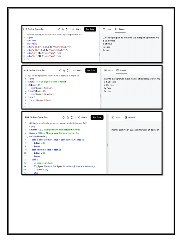 Php practical no.2 outputs | PDF