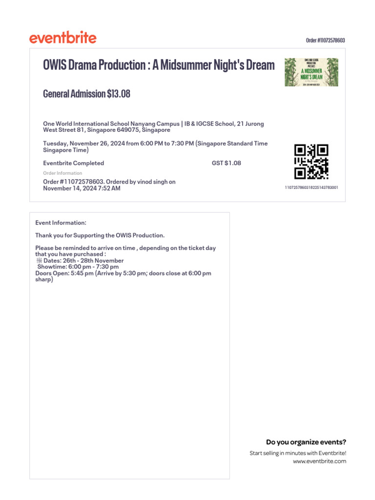 OWIS A Midsummer Night's Dream Tickets | PDF
