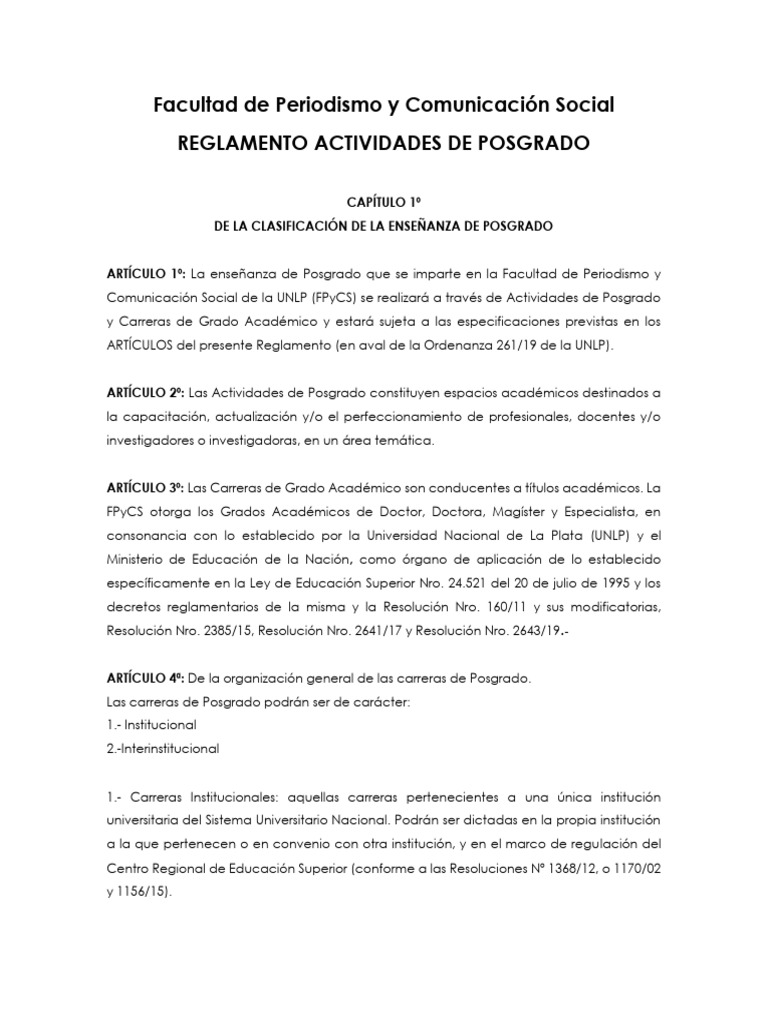 Reglamento de Posgrado 2020 | PDF | Plan de estudios | Titulo academico