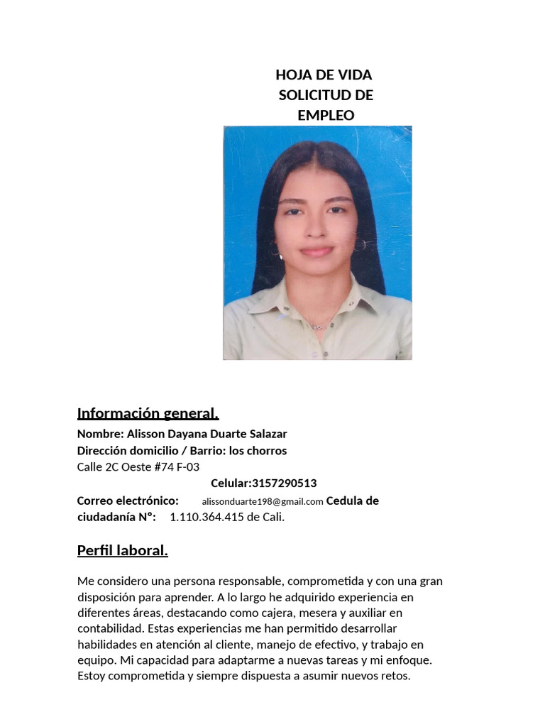 Hoja de Vida Alisson PDF | PDF