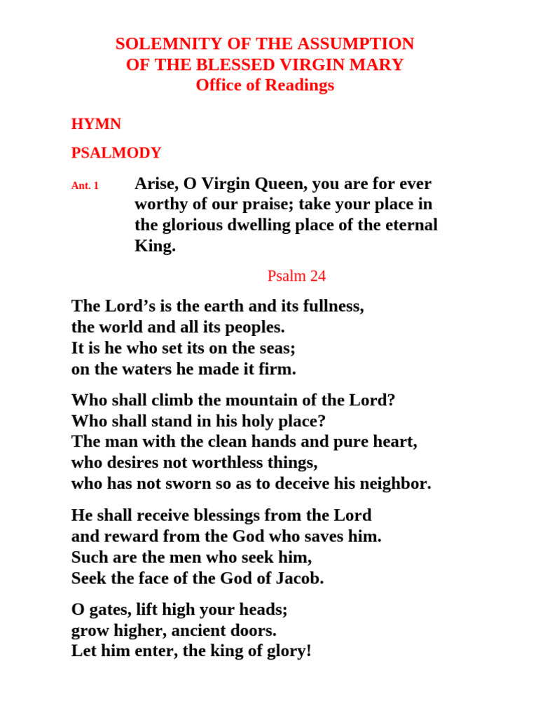 Assumption of Mary: Office of Readings | PDF | Mary, Mother Of Jesus ...