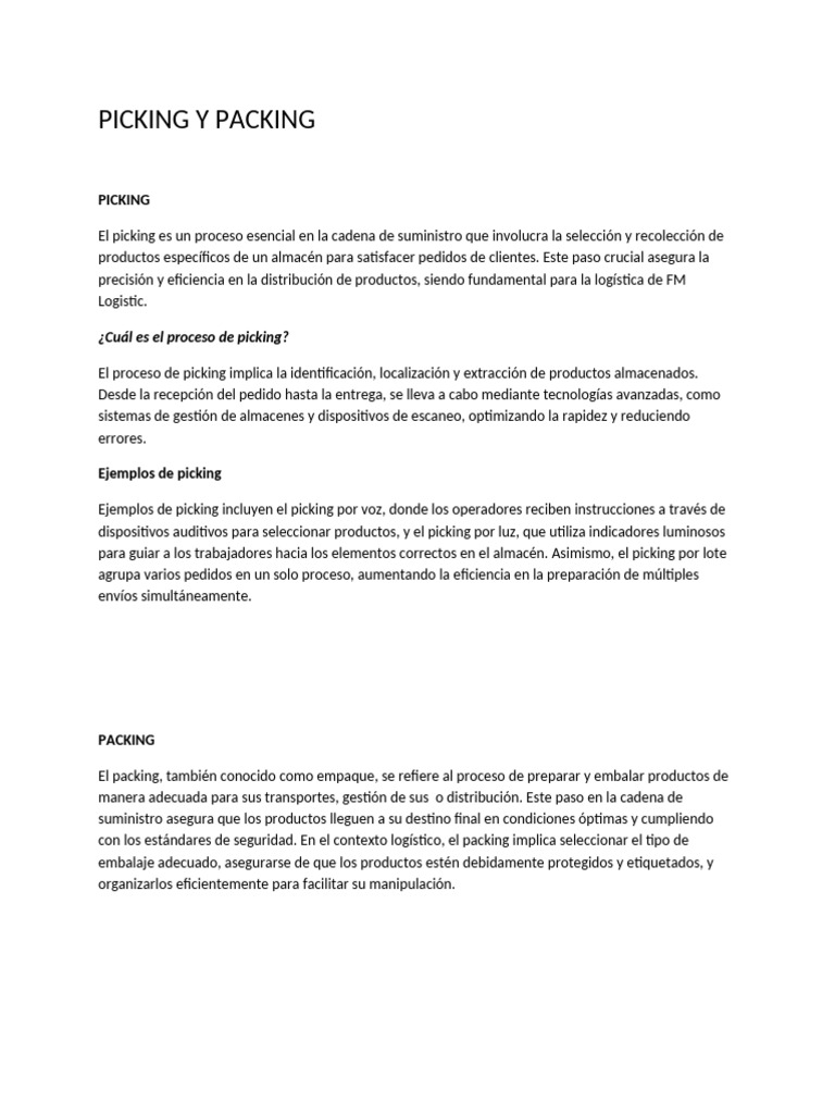 Proceso de Picking y Packing en Logística | PDF | Almacén | Logística