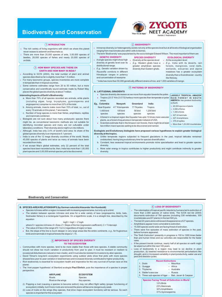 Biodiversity and Conservation Note | PDF | Biodiversity | Conservation ...