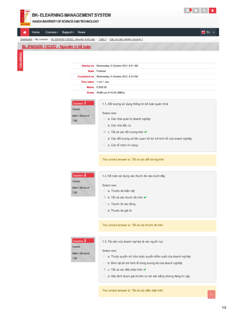 Đap an LMS Nguyen Lý Kế Toan HUST | PDF