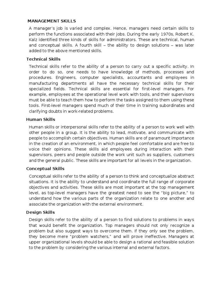 Management Skills | PDF | System | Employment