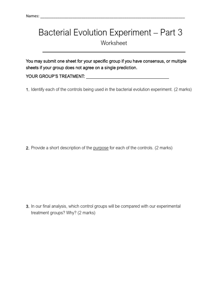 Bacterial Evolution Experiment Worksheet | PDF