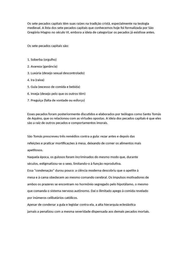 Os Sete Pecados Capitais e o Pão na Teologia | PDF | Glúten | Fibra ...