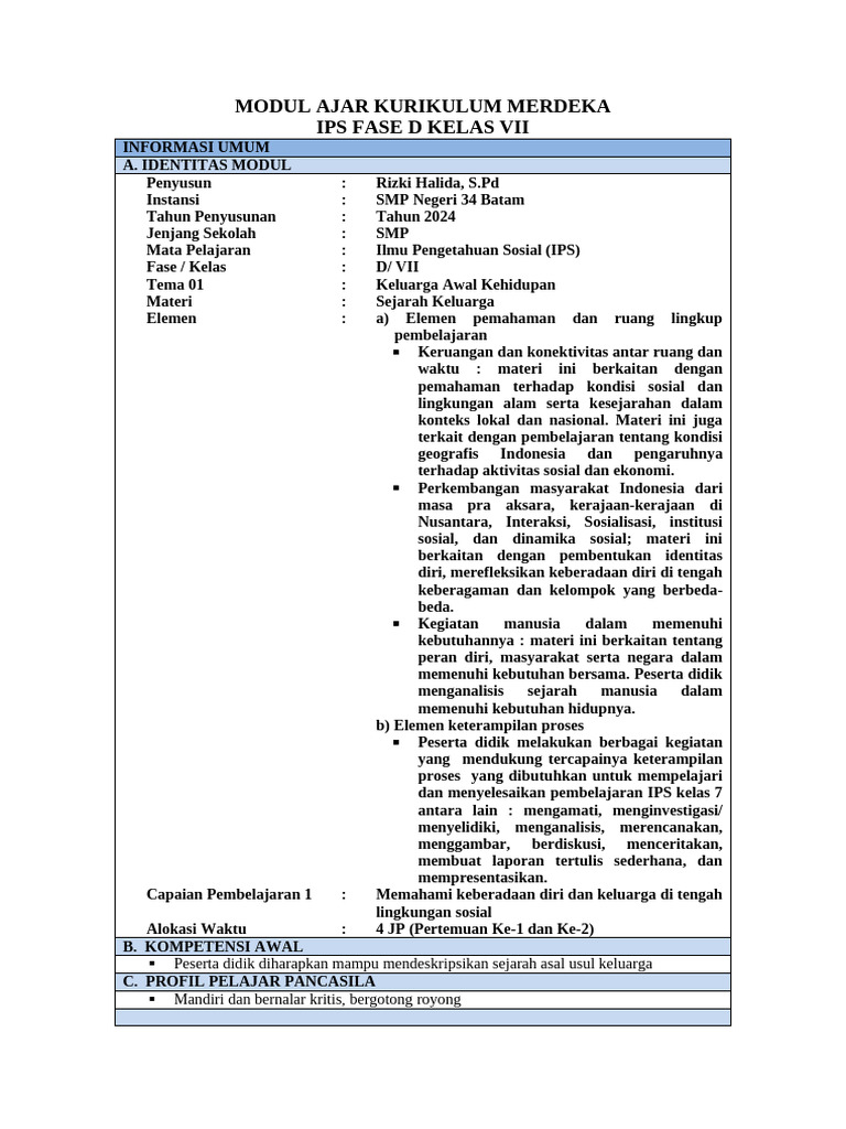 Modul Ajar Tema 1 Ok | PDF