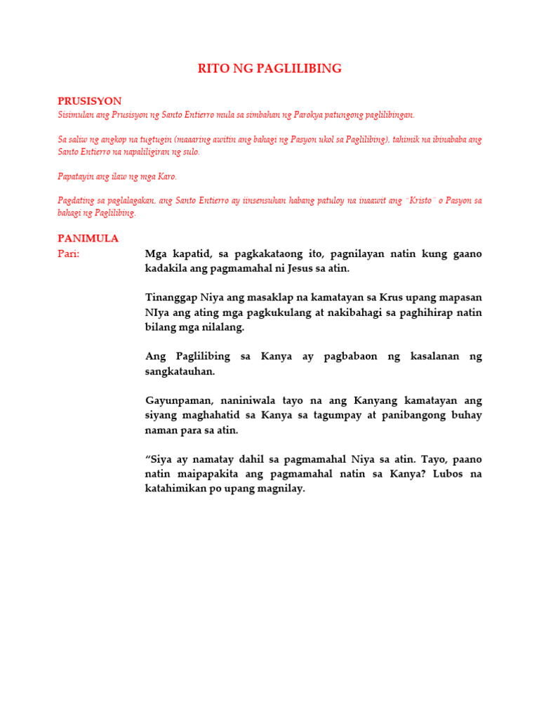 Rito NG Paglilibing | PDF