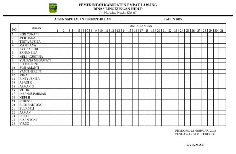 Absen Sapu Jalan Pendopo 2025 | PDF