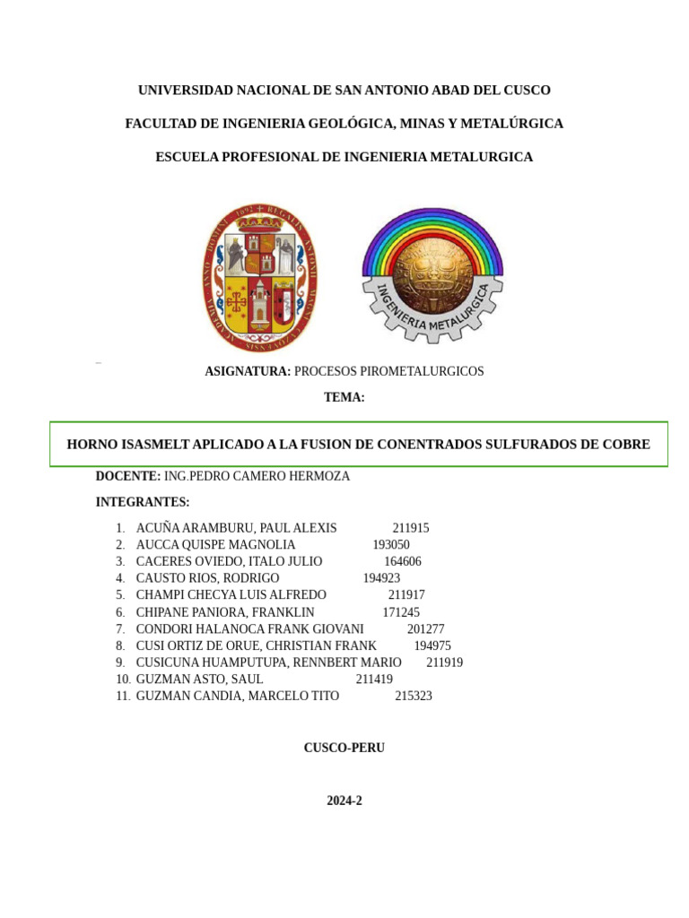 Horno Isasmelt en Fusión de Cobre | PDF | Cobre | Rieles