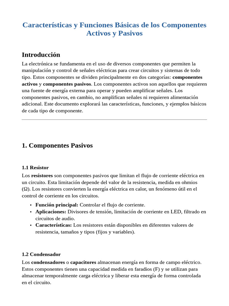 Componentes Activos y Pasivos | PDF | Red eléctrica | Electrónica