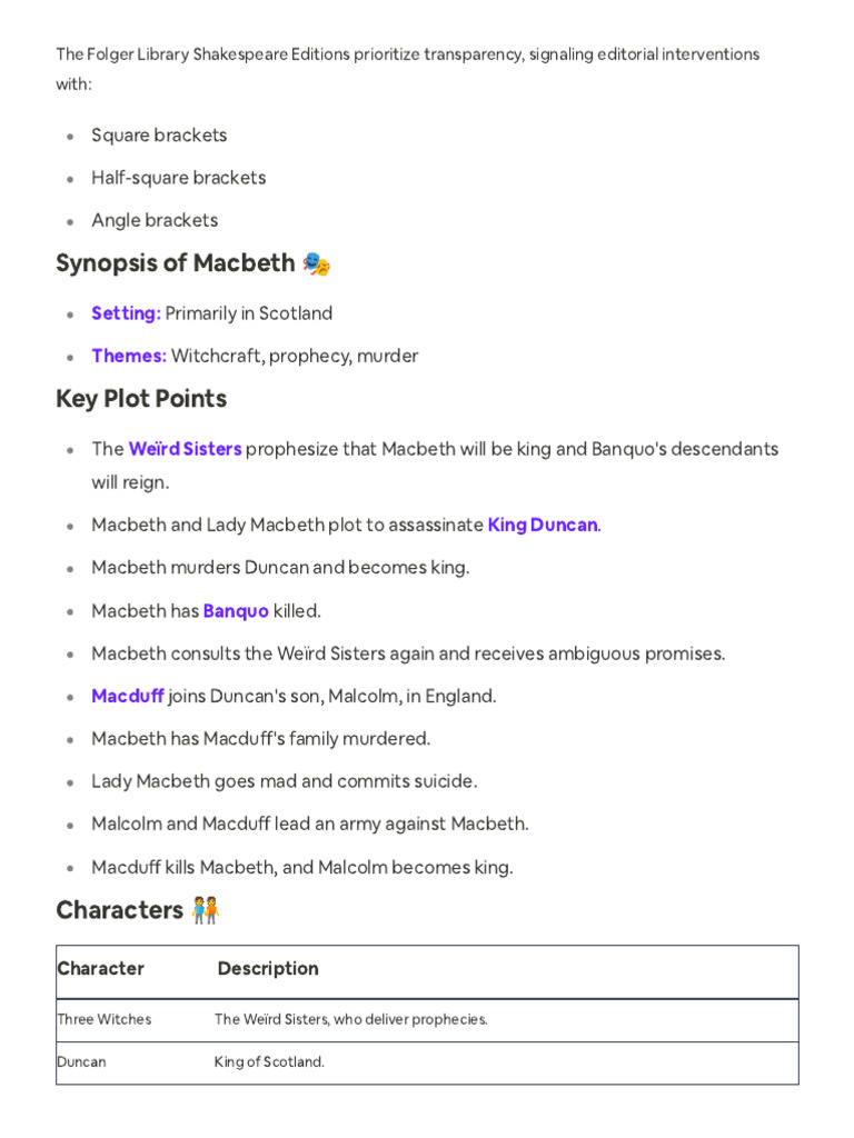 Overview of Shakespeare's Macbeth and Analysis | PDF | Macbeth ...