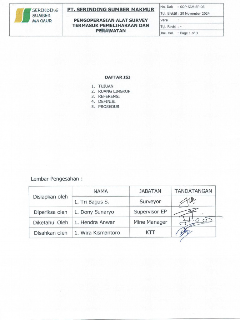 SOP-SSM-EP Pengoperasian Alat Survey & Perawatan | PDF