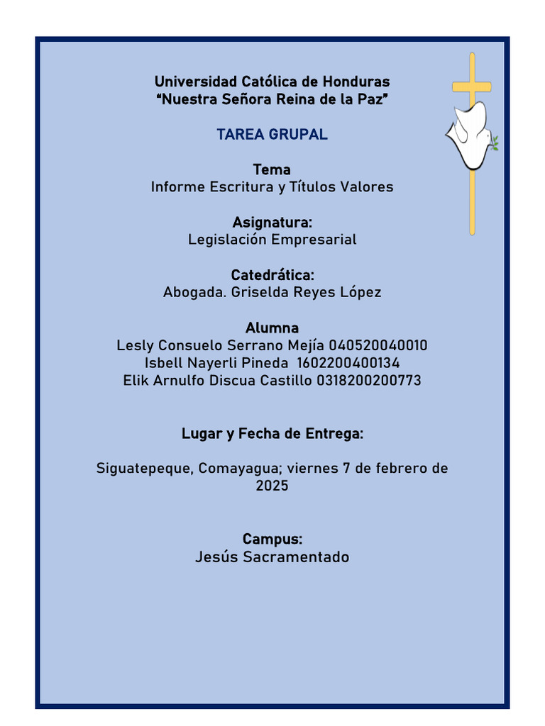 Informe Escritura y Titulos Valores | PDF | Cheque | Pagaré