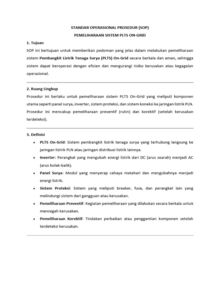 SOP Pemeliharaan | PDF