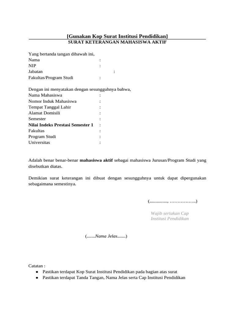 Surat Keterangan Mahasiswa Aktif dan Beasiswa | PDF