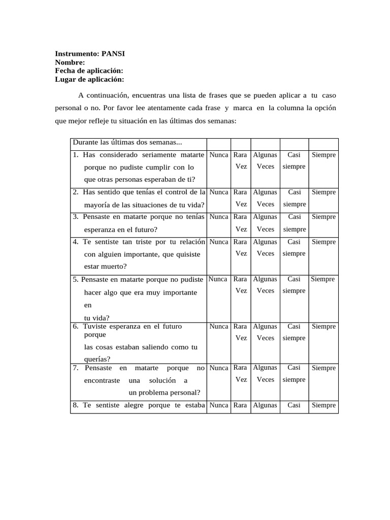 Hoja de Respuesta PANSI | PDF