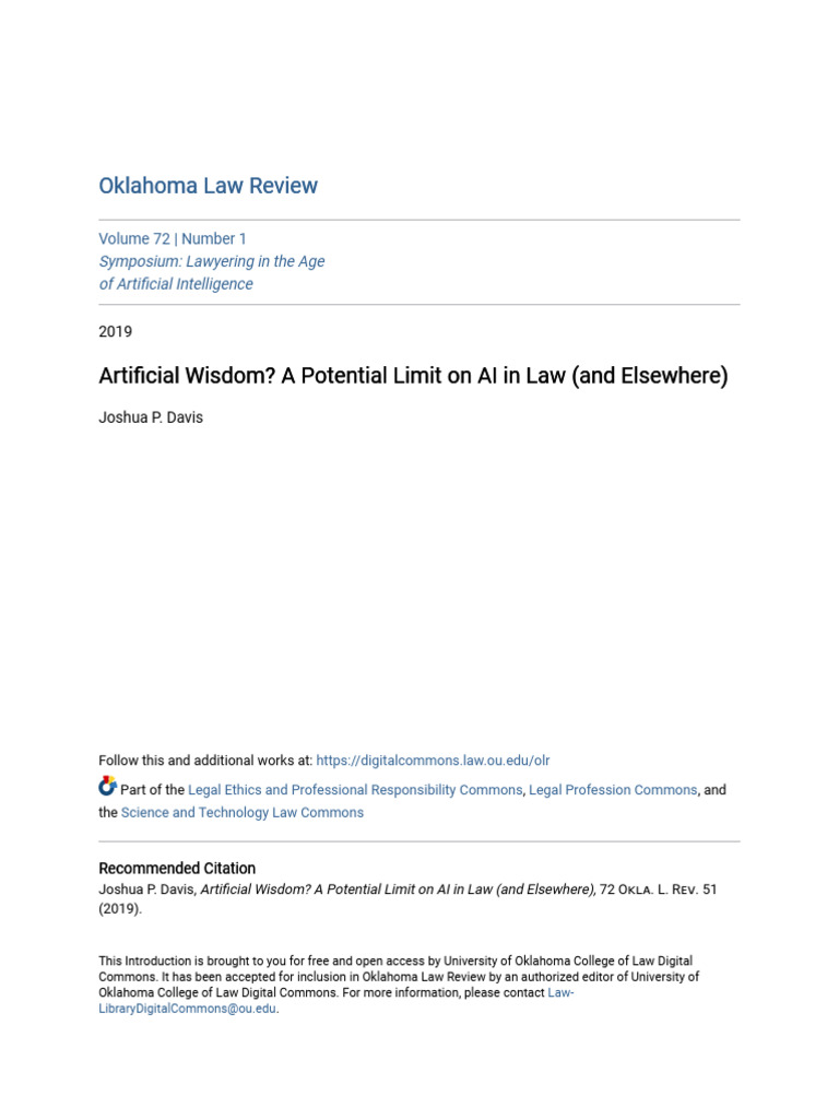 Artificial Wisdom_ a Potential Limit on AI in Law (and Elsewhere) | PDF ...