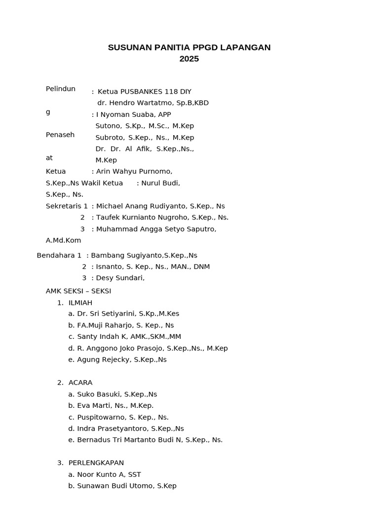 Susunan Panitia PPGD Lapangan 2025 Terbaru | PDF