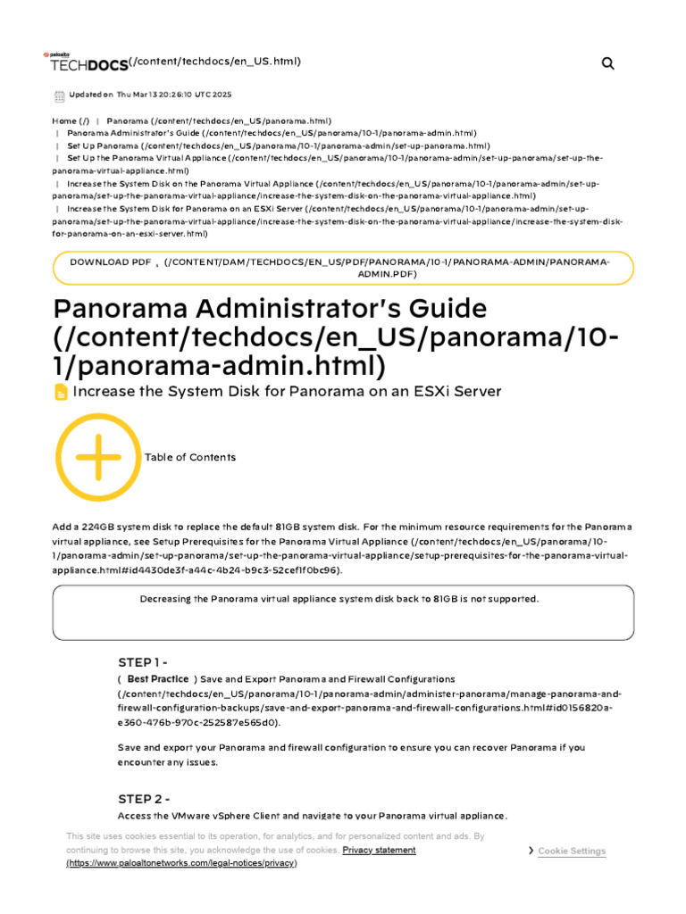 Increase The System Disk For Panorama On An ESXi Server | PDF | Http Cookie | Command Line Interface