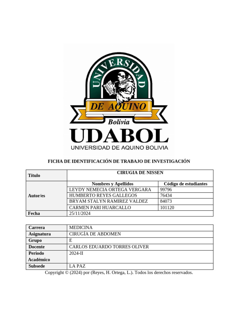 Cirugia de Nissen | PDF | La enfermedad por reflujo gastroesofágico ...