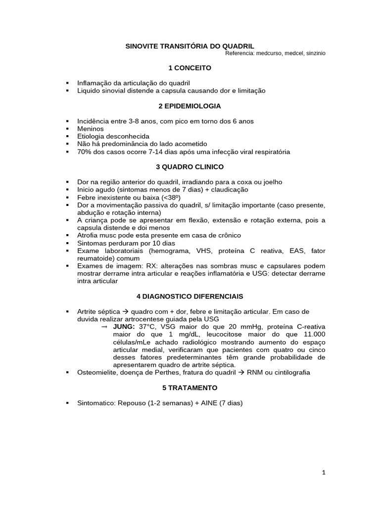 Sinovite Transitória do Quadril em Crianças | PDF