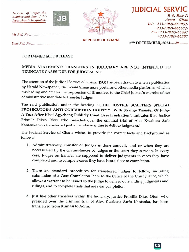 JSG Press Statement-Judges Transfer | PDF
