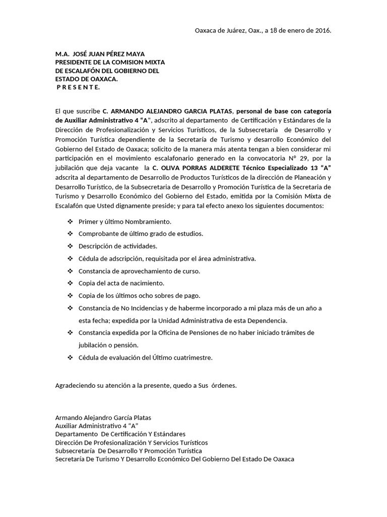 Ofico Escalafon Anterior Como Ejemplo | PDF