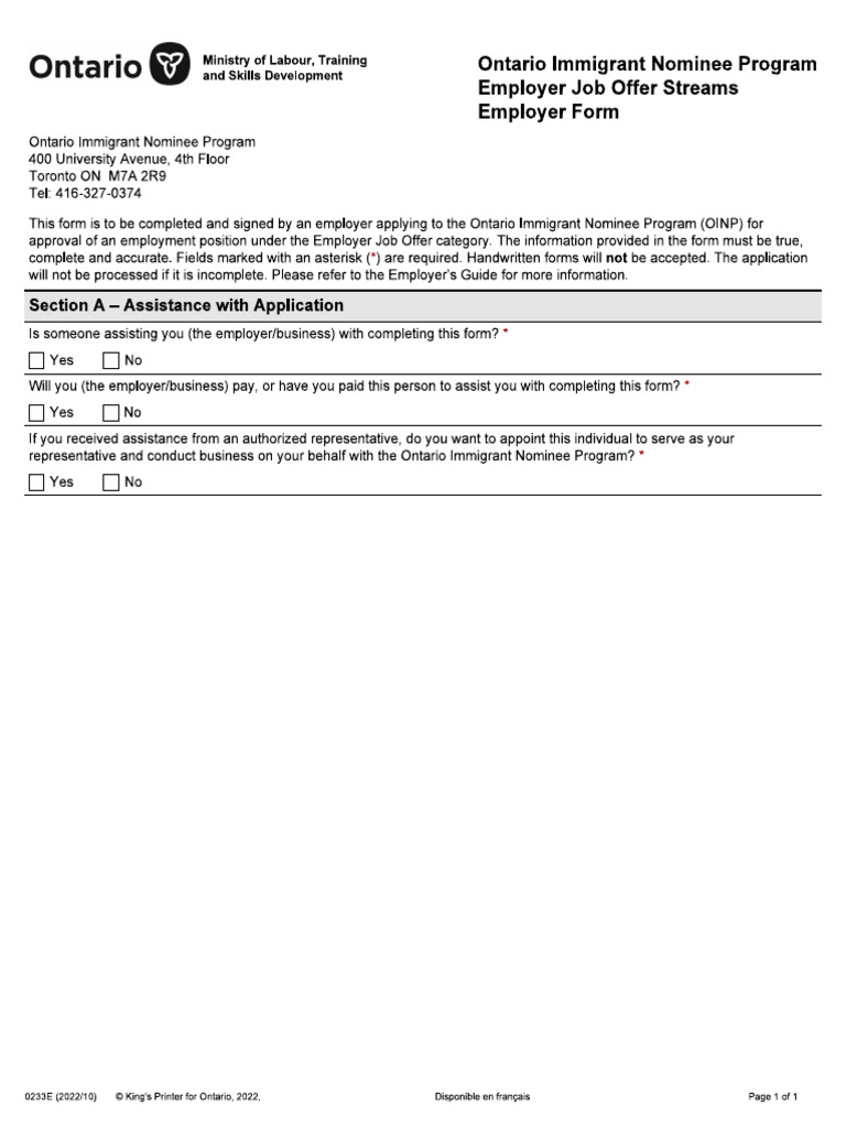 Oinp Employer Form | PDF