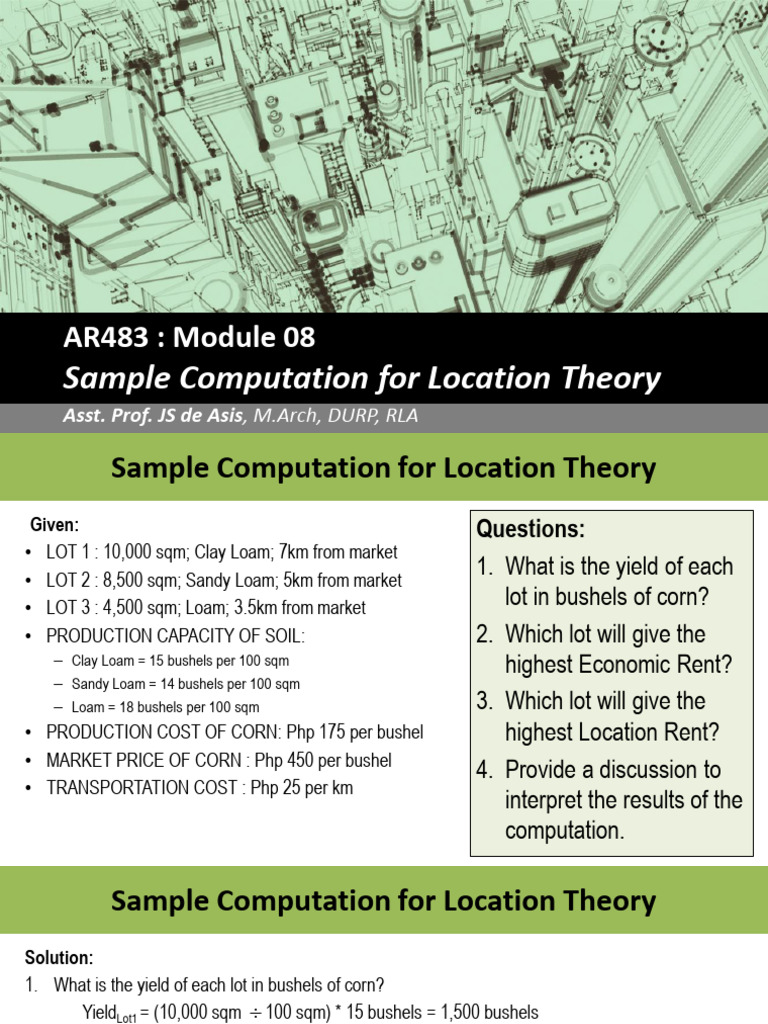 Sample Computation For Location Theory | PDF | Agriculture | Horticulture