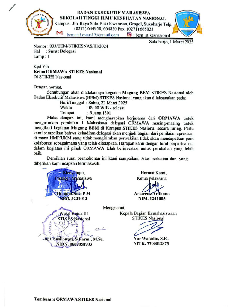 Surat Delegasi Ormawa | PDF