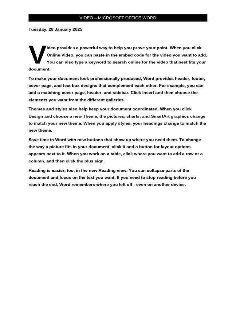 Video - Ms Word by Arman Sajwan | PDF